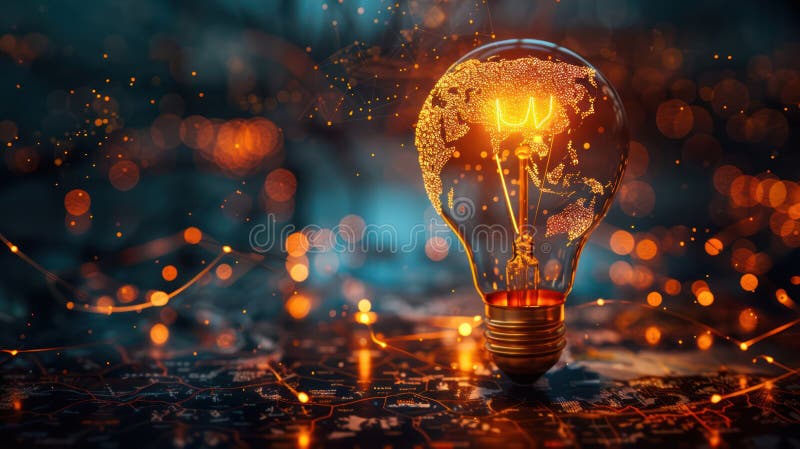 Global Illumination: a Glowing Light Bulb with a World Map Stock ...
