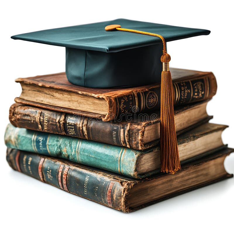 Graduation Cap on Stack of Antique Books Symbolizing Academic ...