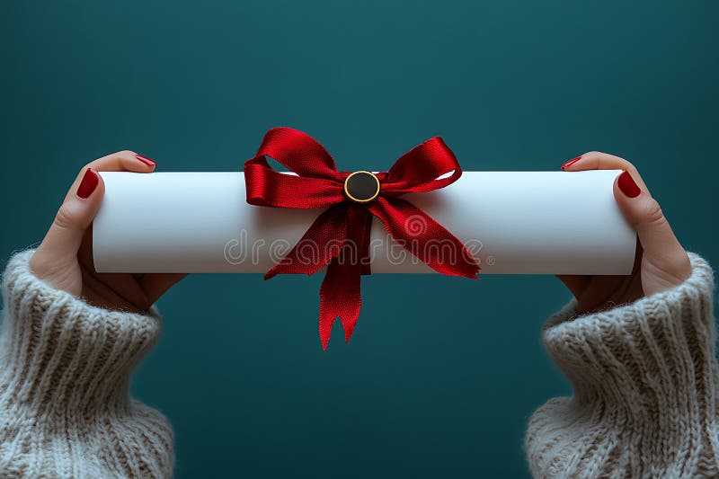 Hands Holding Diploma Scroll with Red Ribbon Congratulations and ...