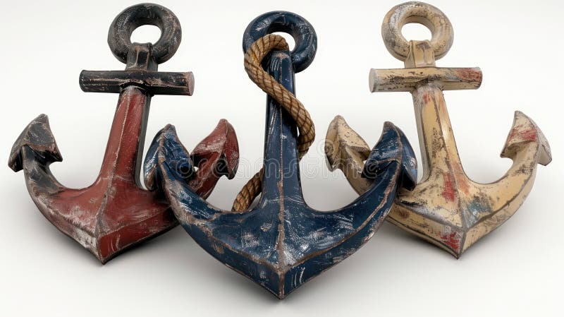 Metallic Collection: Set of Three Anchors Isolated on White Stock ...