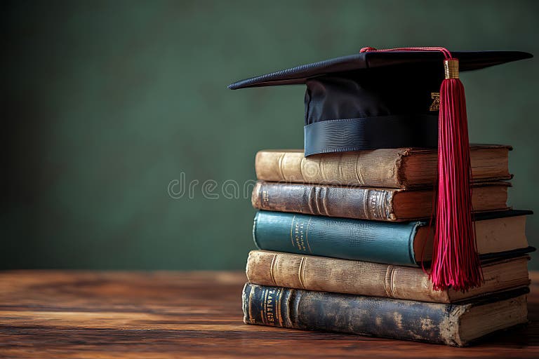 Stack of Old Books with Graduation Cap Academic Success Still Life ...