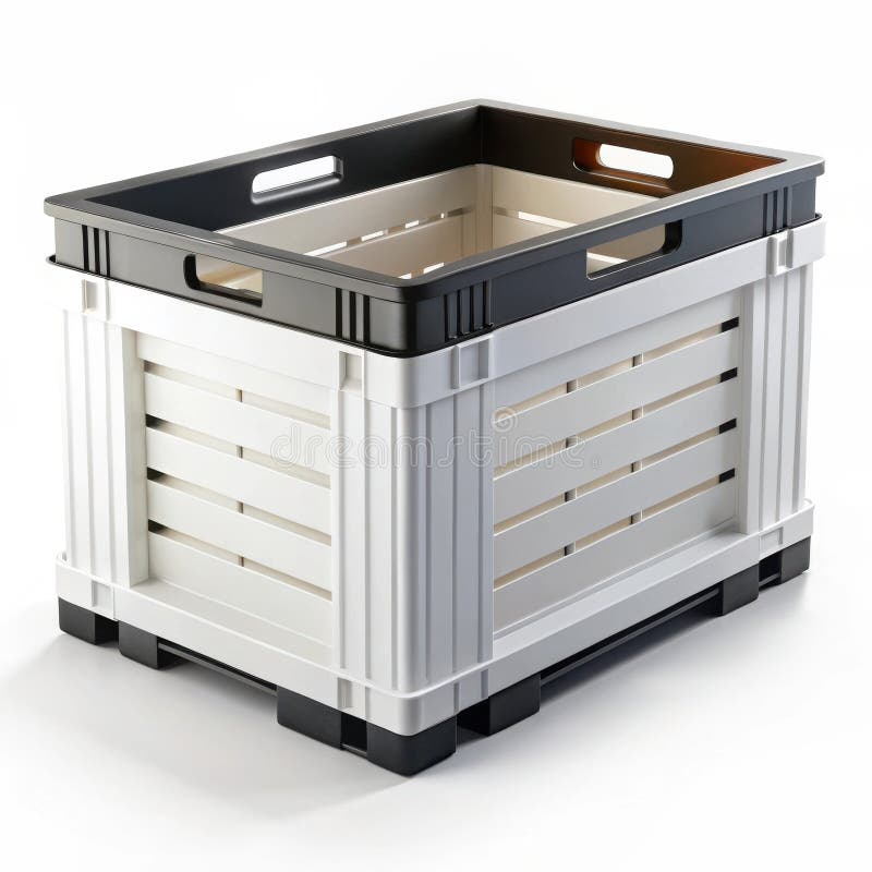 Stackable Plastic Crate White and Black Design Empty Storage Container ...
