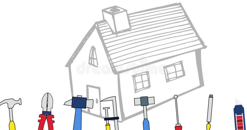Image of Tool Icons Over House Drawing Stock Illustration ...