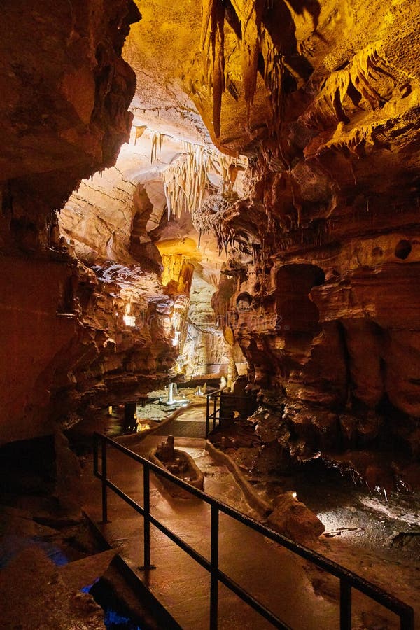 Tour Path through Underground Cave in Indiana with Rock Formations ...