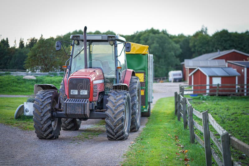Tractor with a Cattle Trailer at the Farm Stock Image - Image of ...