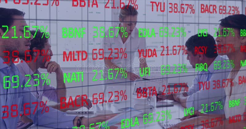 Image of Trading Board and Grid Pattern Over Diverse Coworkers ...
