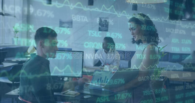 Image of Trading Board Over Diverse Colleagues Discussing Strategies in ...