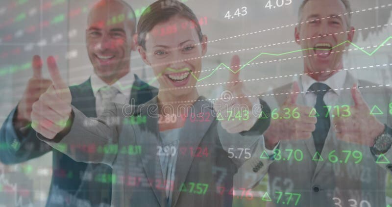 Image of Trading Board Over Smiling Diverse Businesspeople Standing and ...