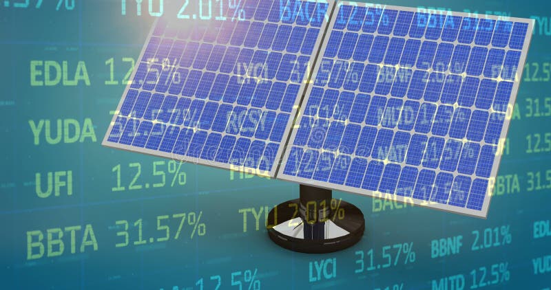 Image of Trading Board and Solar Panel on Abstract Background with Lens ...