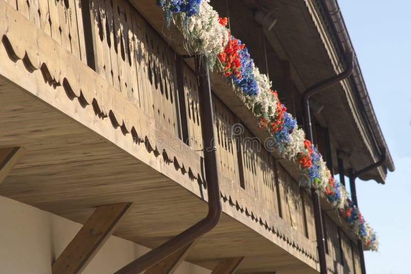 Image of Traditional Alpine Balcony with Flowers Stock Photo - Image of ...