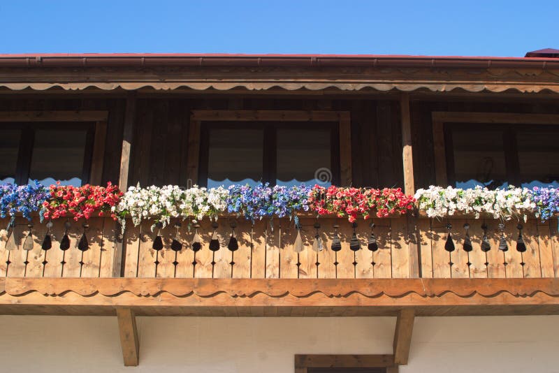 Image of Traditional Alpine Balcony with Flowers Stock Photo - Image of ...