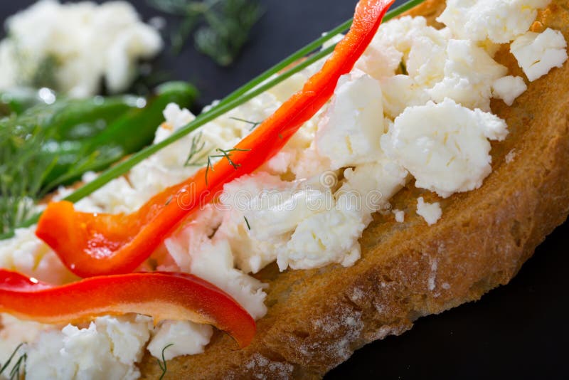 Canape with Young Cheese and Pepper Stock Image - Image of homemade ...