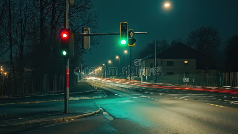 Image of Traffic Lights in the Middle of a Red Light Intersection Stock ...