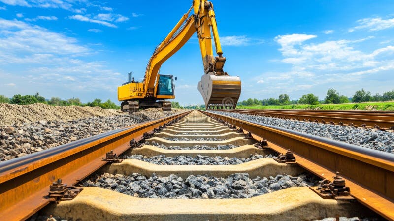 An Image of a Train Track with a Maintenance Vehicle in the Clear Stock ...