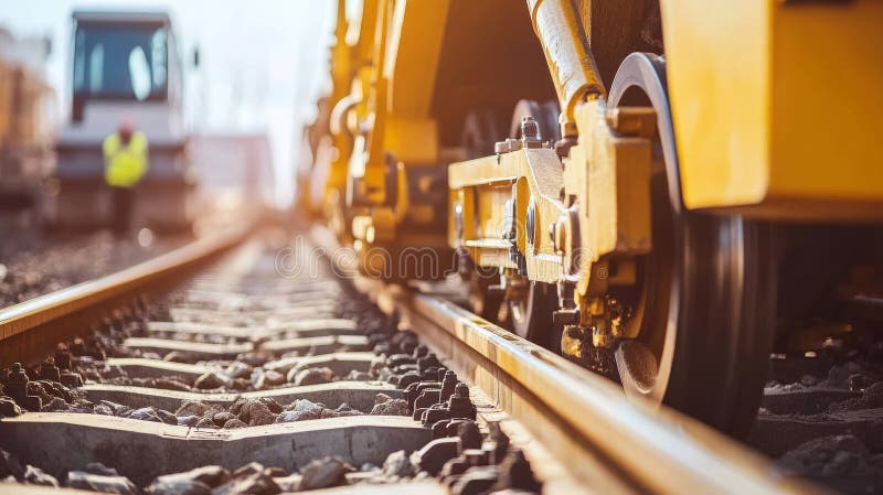 An Image of Train Tracks with a Maintenance Vehicle during a Clear Day ...