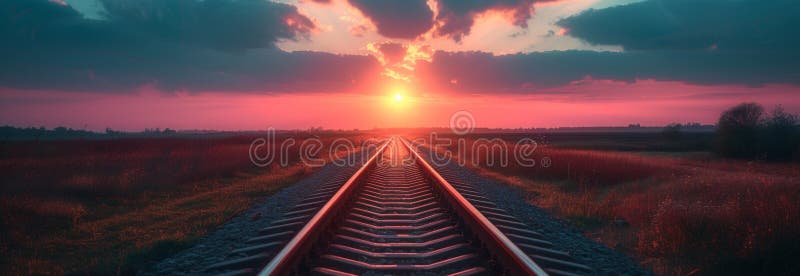 An Image of a Train Tracks on a Sunset Stock Image - Image of evening ...