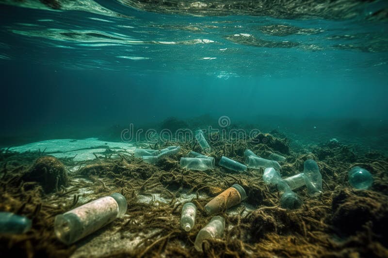 An Image of Trash Plastic Bottles Drifting in the Ocean. Stock ...