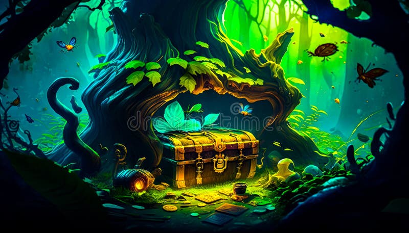 An Image of Treasure Chest in the Middle of Forest. Generative AI Stock ...