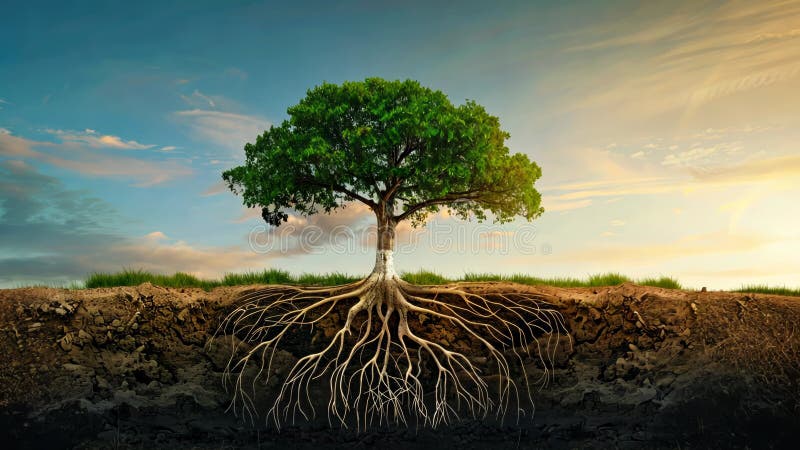 An Image of a Tree with Carbon Molecule-shaped Roots Showcasing the ...