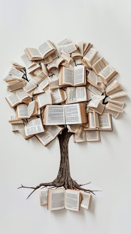 Creative Book Tree Sculpture on White Background Stock Photo - Image of ...