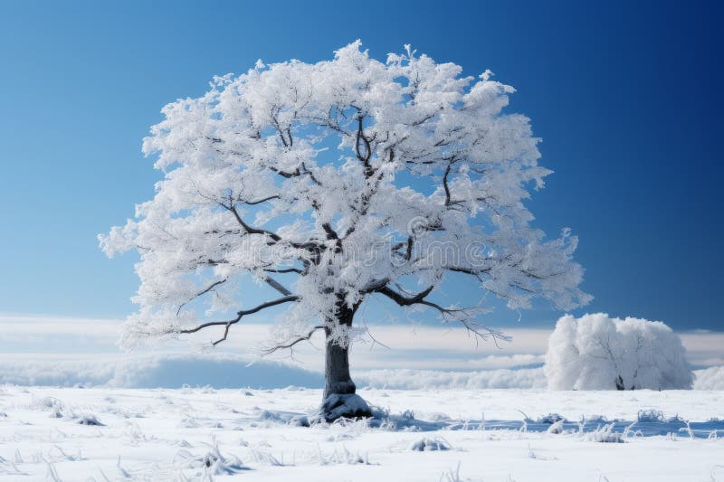 An Image of a Tree Covered in Snow Stock Illustration - Illustration of ...