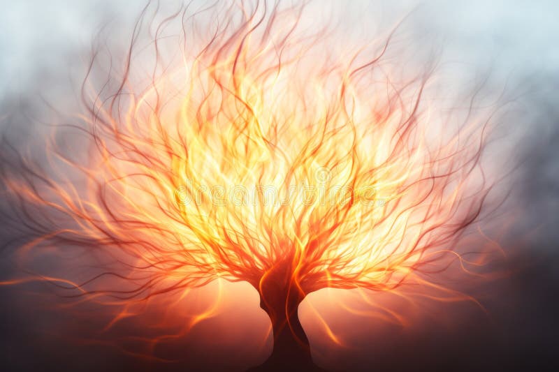 An Image of a Tree with Flames Coming Out of it Stock Illustration ...