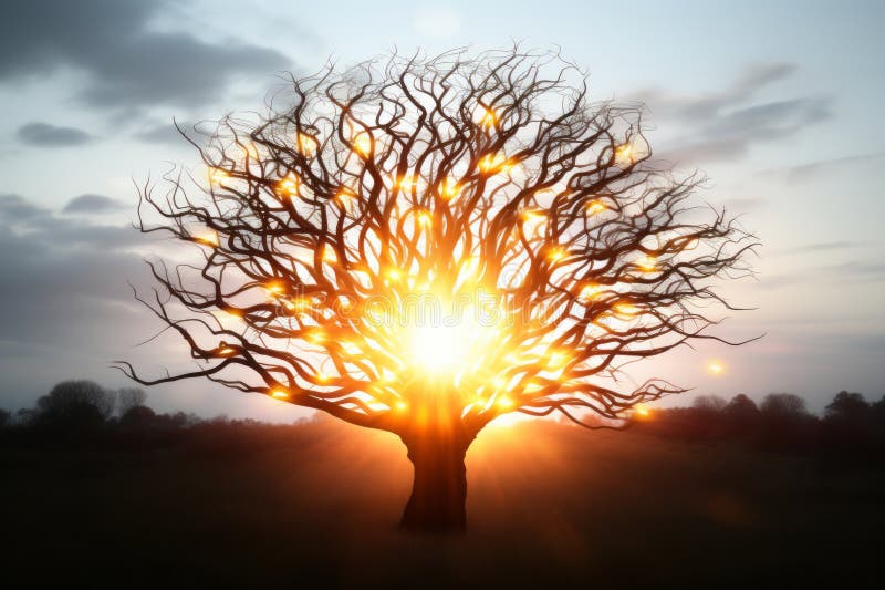 An Image of a Tree with Flames Coming Out of it Stock Illustration ...