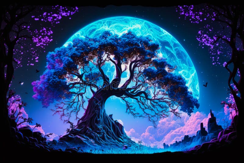 An Image of Tree in Front of Full Moon. Generative AI Stock ...