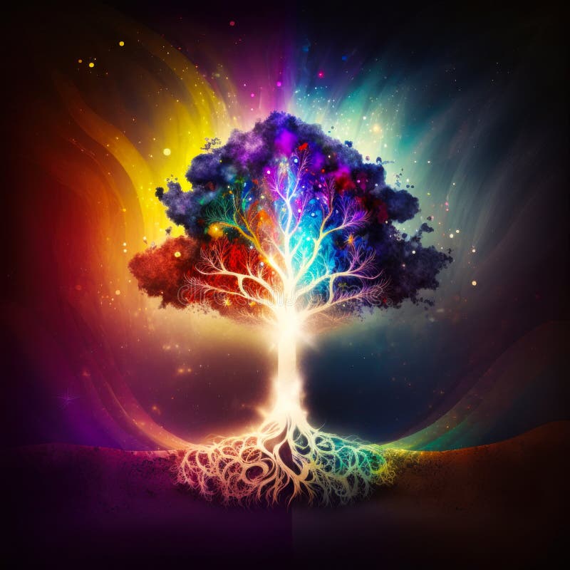 An Image of Tree with Roots and Light. Generative AI Stock Illustration ...