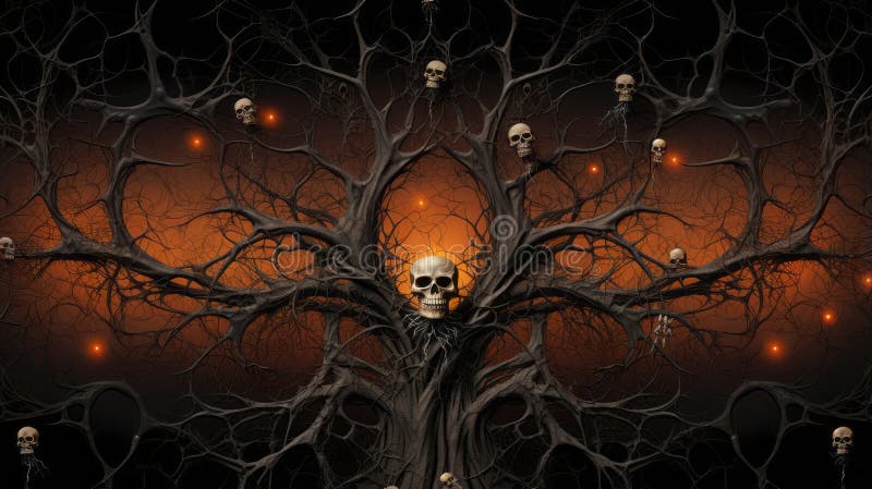 An Image of a Tree with Skulls on it Stock Illustration - Illustration ...