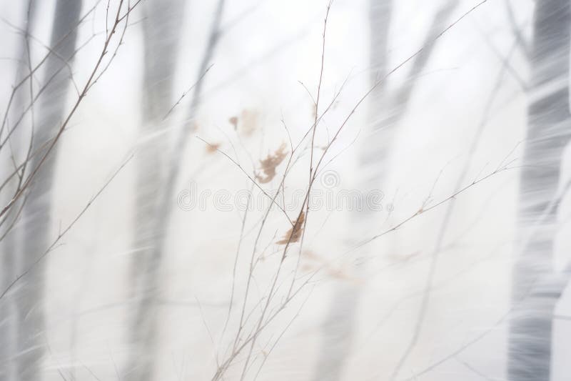 An Image of a Tree in the Snow with Leaves Blowing in the Wind Stock ...