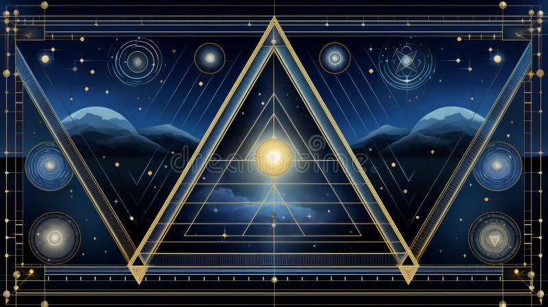 An Image of a Triangle with Stars and Planets on it Stock Illustration ...
