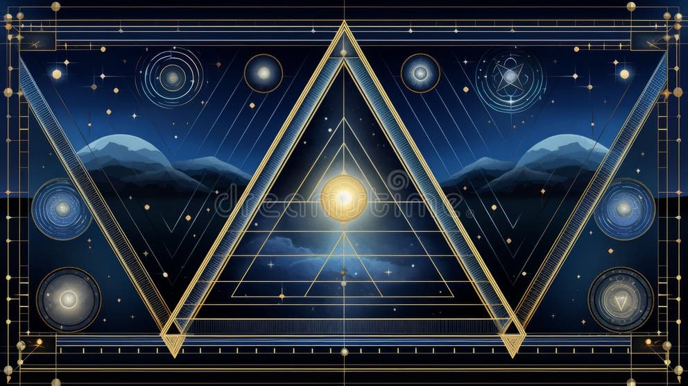 An Image of a Triangle with Stars and Planets on it Stock Illustration ...