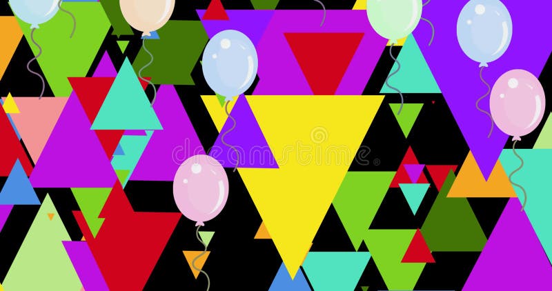 Image of Triangles and Balloons on Black Background Stock Illustration ...