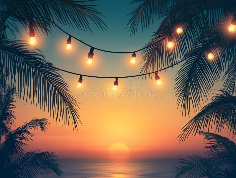 Image of a Tropical Summer Party Setting Featuring Hanging String ...