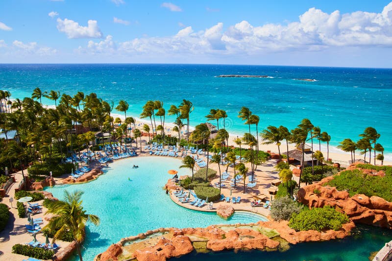 Tropical Vacation with Pools and Palm Trees Editorial Photo - Image of ...