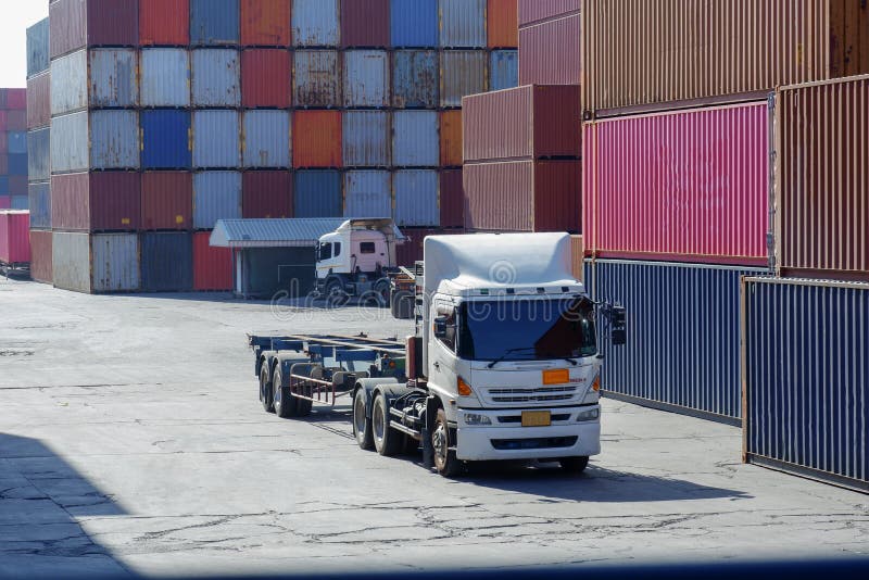 Image of a Truck in a Container Yard Stock Photo - Image of transport ...