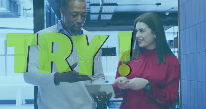 Image of Try Text Over Diverse Business People Talking Stock ...