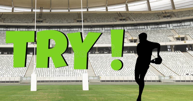 Image of Try Text with Rugby Player Silhouette at Stadium Stock ...