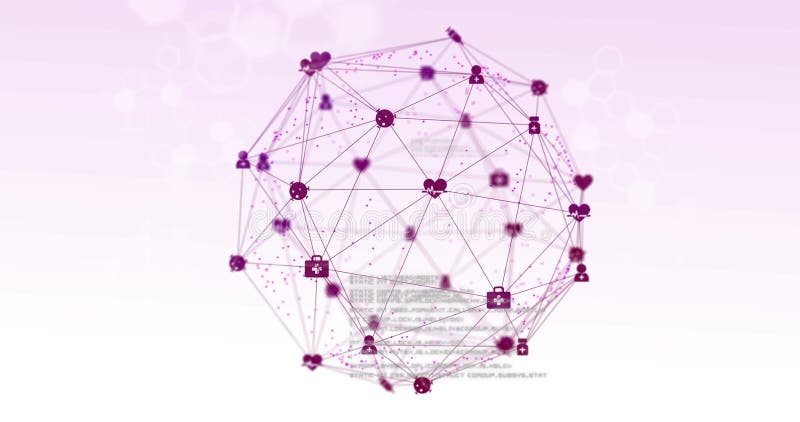 Image of Turning Globe of Connected Purple Icons and Data Processing on ...