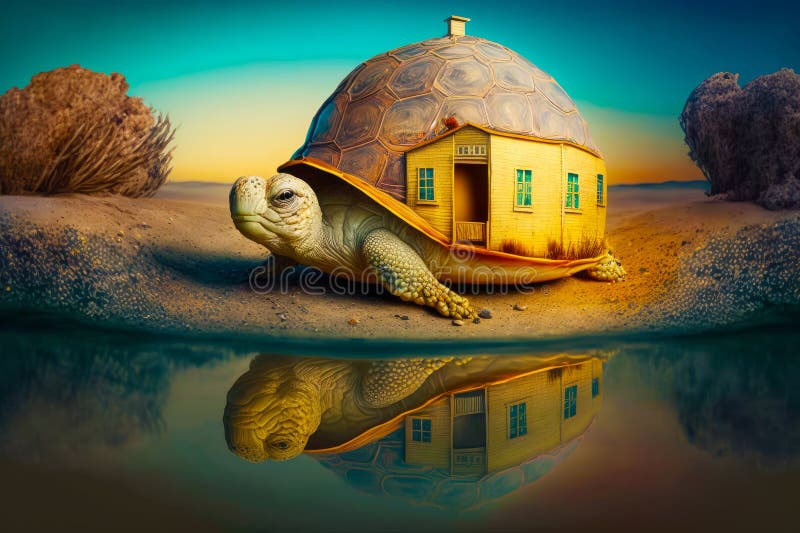 Image of Turtle with House on it S Back Sitting on Beach. Generative AI ...