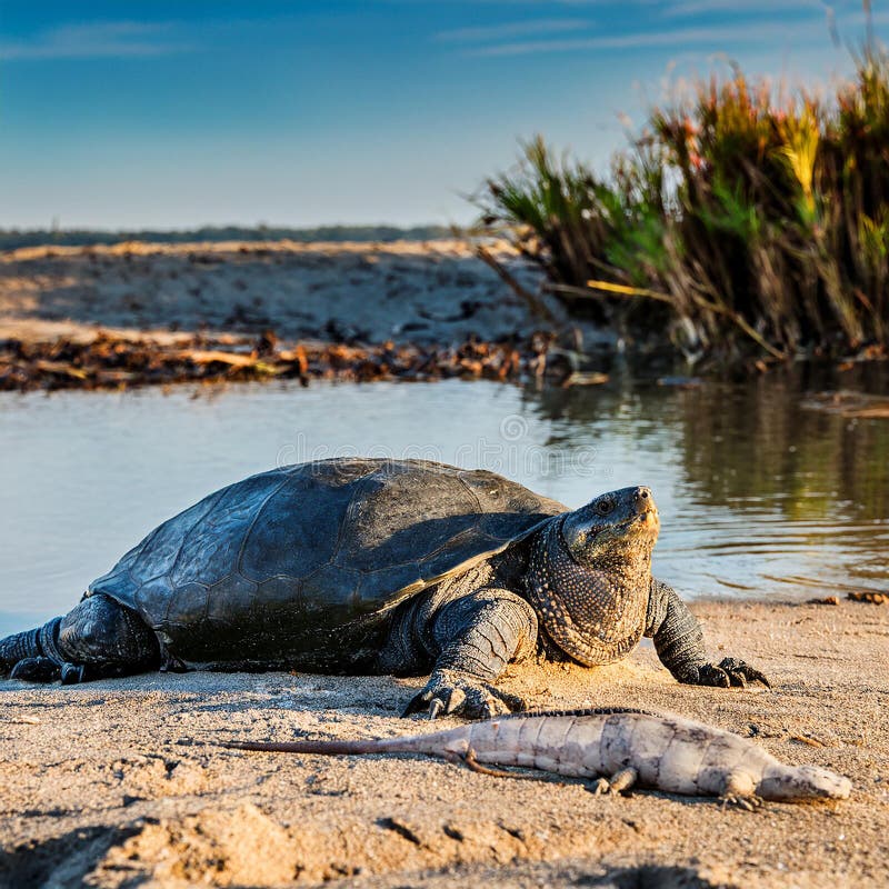 An Image of a Turtle Laying Eggs on a Beach or a Lizard Shedding Its ...