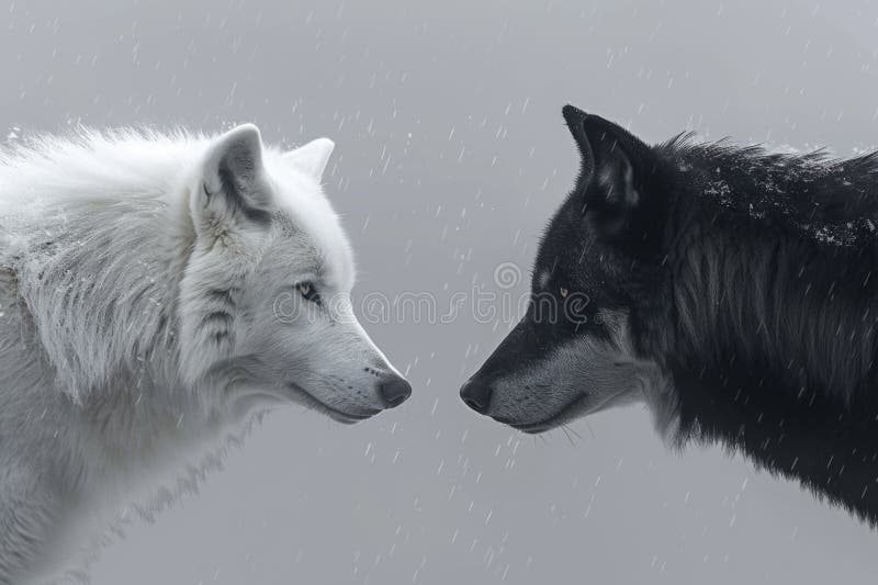 Image of Two Black Wolves Standing Face-to-face in a Natural ...