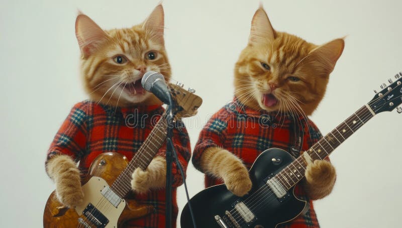 An Image of Two Cats Playing Music Together with a White Background ...