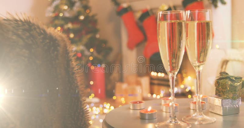 Image of Two Champagne Flutes, Christmas Tree Decorations Stock Image ...