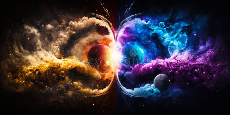 An Image of Two Different Colored Planets in Space. Generative AI Stock ...