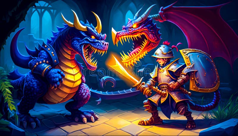An Image of Two Dragons Fighting Each Other in Dark Cave. Generative AI ...
