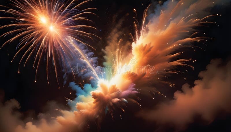 An Image of Two Fireworks Exploding in the Night Sky, Creating a ...