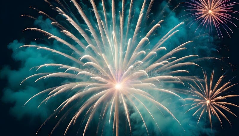 An Image of Two Fireworks Exploding in the Night Sky. the Fireworks are ...