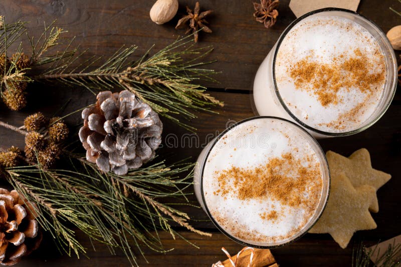 Image of Two Glasses of Christmas Milk with Christmas Decorations Stock ...